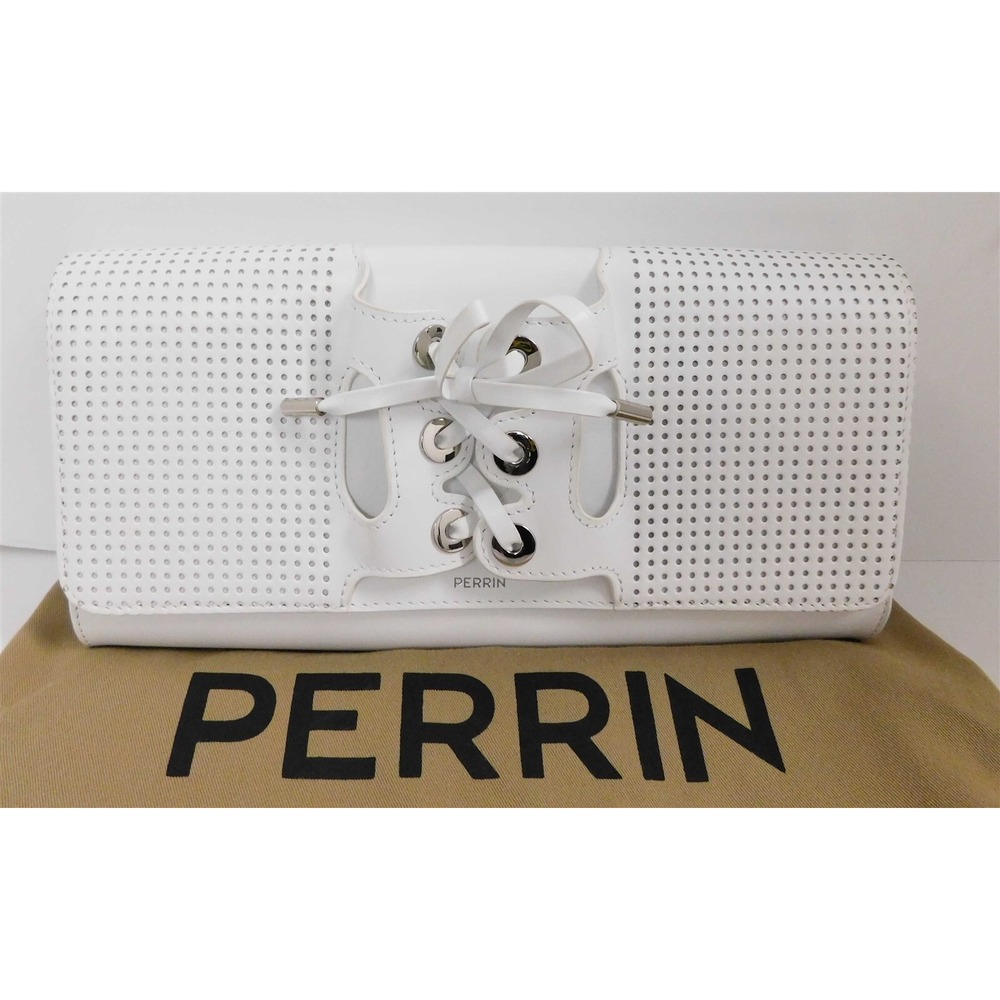 New Perrin Paris Le Corset White Leather Clutch Bag - Gem